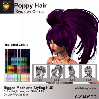 Second Life Marketplace - A&A Poppy Hair Rainbow Colors, multistyle ...