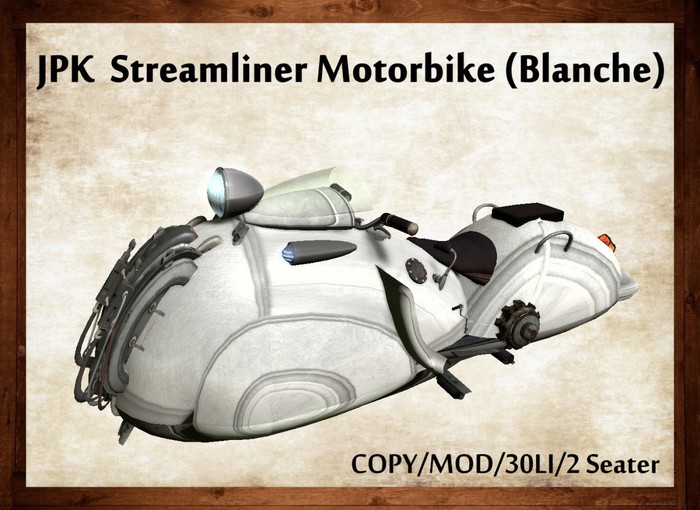 Second Life Marketplace - **JPK Streamliner Motorbike (Blanche) BOX