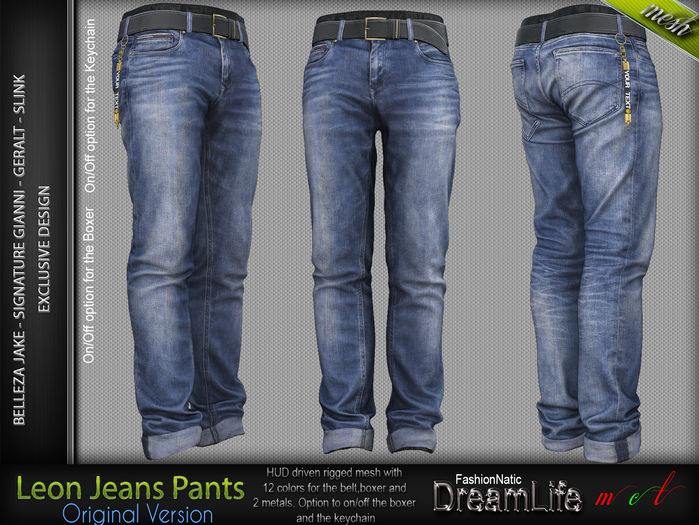 Second Life Marketplace - LEON ORIGINAL JEANS PANTS SINGLE COLOR- MESH ...