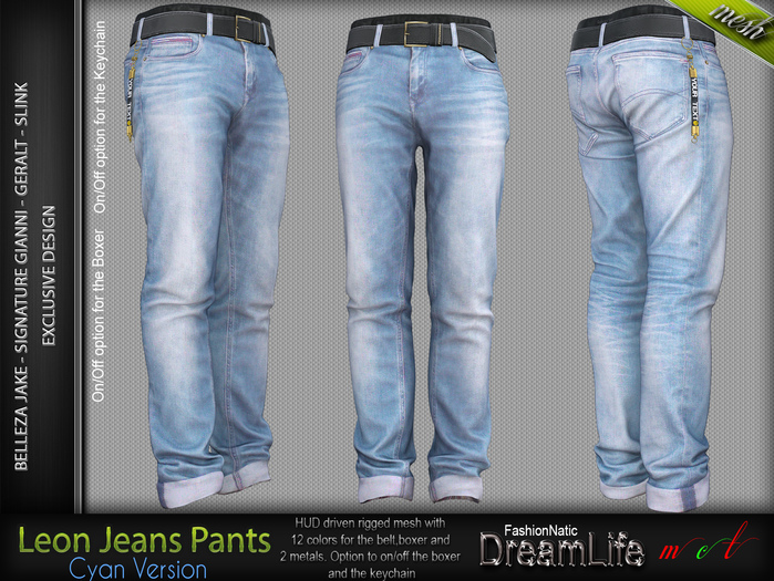 Second Life Marketplace - LEON CYAN JEANS PANTS SINGLE COLOR- MESH ...