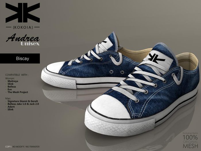 Second Life Marketplace - Andrea :: Unisex Sneakers :: Biscay :: {kokoia}