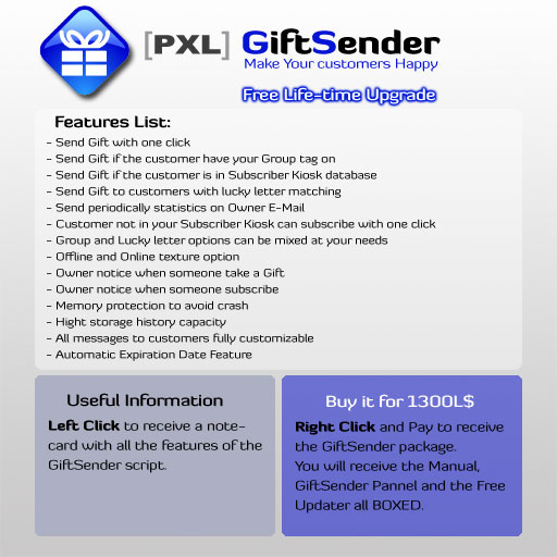 Second Life Marketplace - [PXL] Gift Sender (Group gift, lucky letter, Profile Picks check)