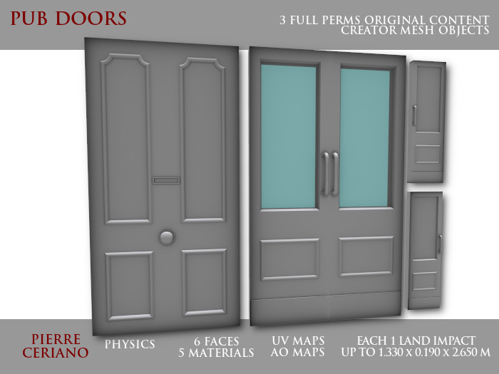Second Life Marketplace - Pub doors - 1 LI each - 3 FULL PERMS Meshes