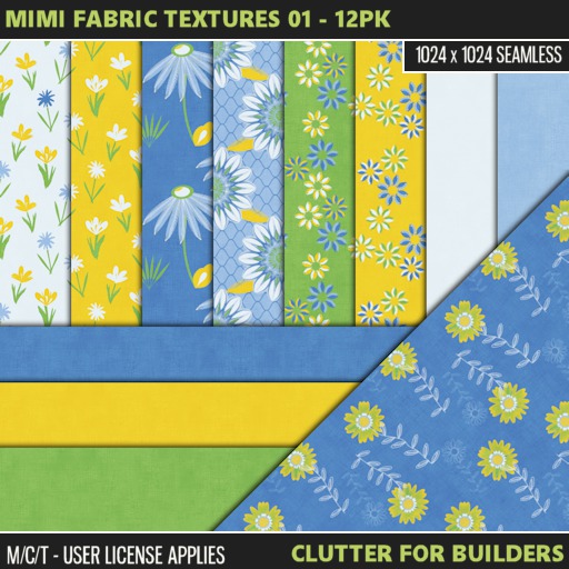 Second Life Marketplace - Clutter - Mimi Fabric Textures 01 - 12PK