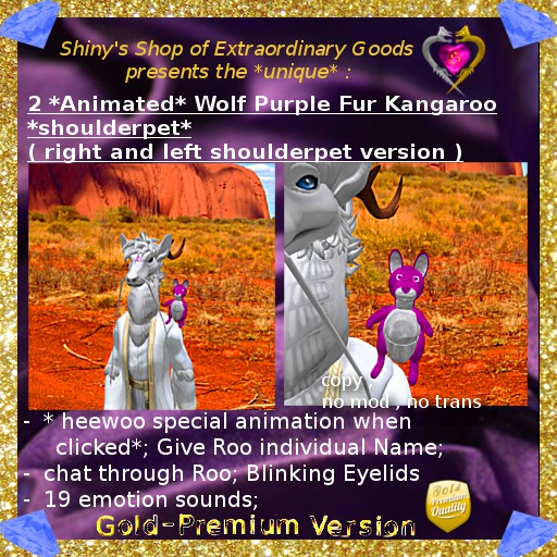 Second Life Marketplace - ^..^ Purple Wolf Fur Kangaroo shoulderpet ...