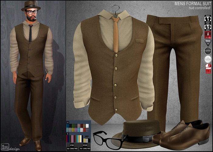 Second Life Marketplace - :IN DESIGN:Men's Formal Suit :BROWN: HUD ...