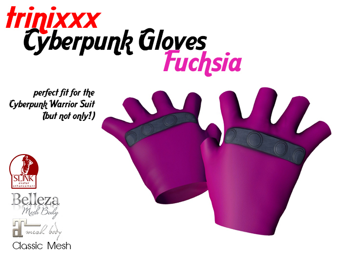 Second Life Marketplace - trinixxx Cyberpunk Warrior Gloves Fuchsia