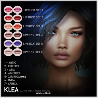 Second Life Marketplace - Glam Affair - Klea Lipstick for Catwa Heads - SET 5