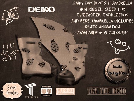 Second Life Marketplace - Rainy Day Boots & Umbrella - Ladybug DEMO