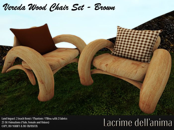 Second Life Marketplace - Vereda Wood Chair Set - Brown
