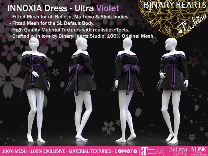 Second Life Marketplace - BINARYHEARTS - INNOXIA Dress (Ultra Violet)