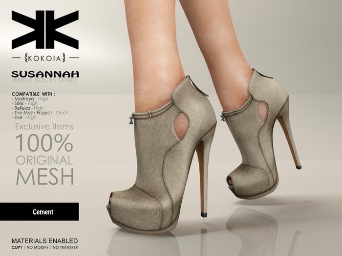 Second Life Marketplace - Susannah :: Ankle Boots :: Cement :: {kokoia}
