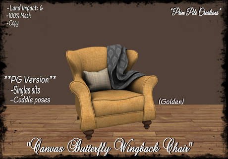 Second Life Marketplace - ~PPC~ Canvas Butterfly Wingback Chair (Golden) PG