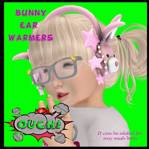 Second Life Marketplace - OUCH! Pink Bunny Ear Warmers - UNRIGGED