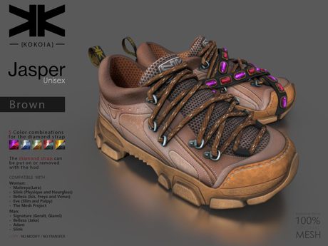 Second Life Marketplace - Jasper :: Unisex Shoes :: 10 Colors :: {kokoia}