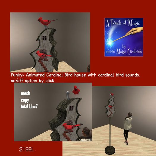 Second Life Marketplace - Funky animated cardinals birdhouse-crate
