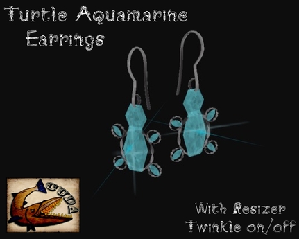 Second Life Marketplace - .:CUDA:. Turtle Aquamarine Birthstone Earrings