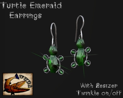 Second Life Marketplace - .:CUDA:. Turtle Emerald Birthstone Earrings