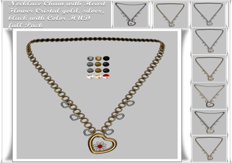 Second Life Marketplace - Necklace Chain gold/silver/black Heart Flower ...