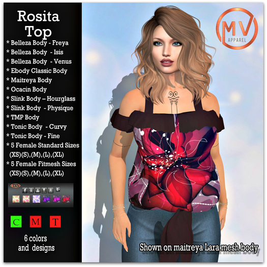 Second Life Marketplace - MV - Rosita - Top , Belleza, fitmesh, Ebody ...