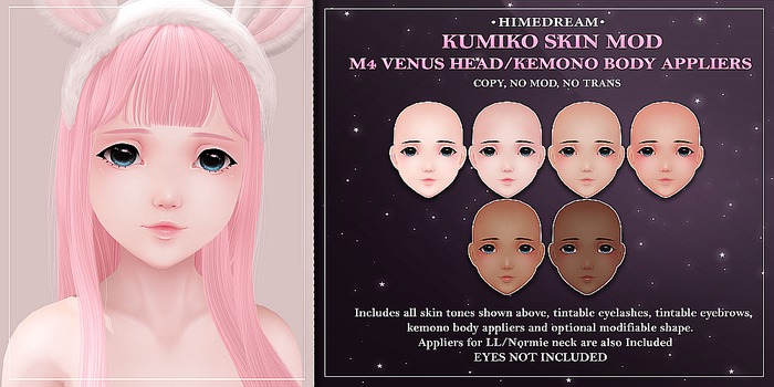Second Life Marketplace - {HIME*DREAM} Kumiko Skin Mod - (M4 Venus ...