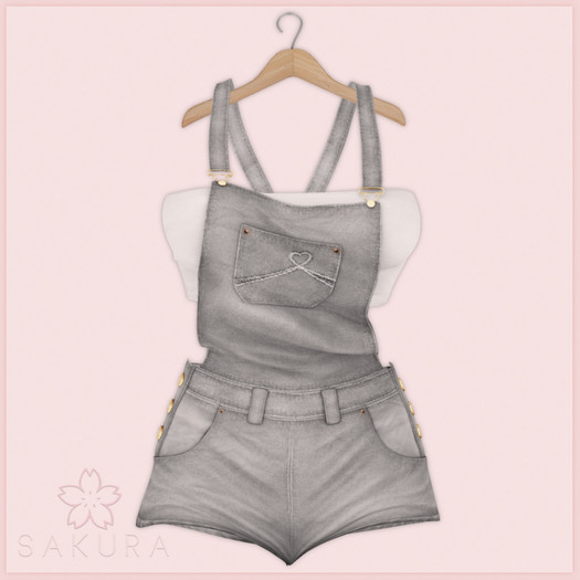 Second Life Marketplace - {Sakura} Lora Overalls - Grey - [ADDME]