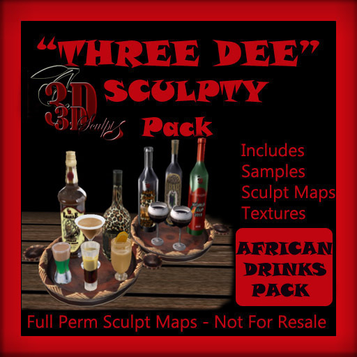 Second Life Marketplace - "Three Dee" African Drinks Sculpty Pack