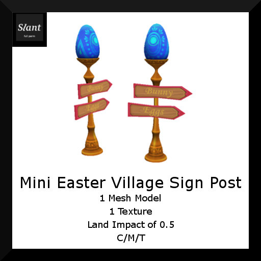 Second Life Marketplace - Full Perm Miniature Easter Village Sign Post