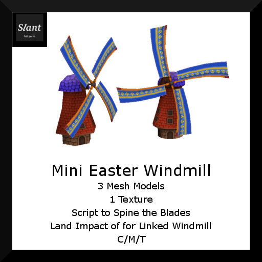 Second Life Marketplace - Full Perm Miniature Easter Village Windmill