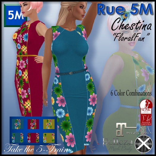 Second Life Marketplace - Rue 5M "Chestina" Sheath Dress - Floral Fun