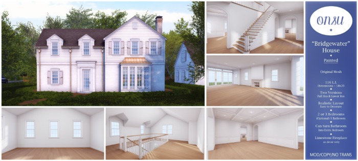 Second Life Marketplace - Onsu ~ "Bridgewater" House ~ Painted