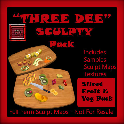 Second Life Marketplace - "Three Dee" Sliced Fruit & Veg Pack Sculpty Pack