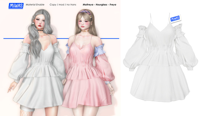 Second Life Marketplace - MIWAS / Puff sleeve dress #White