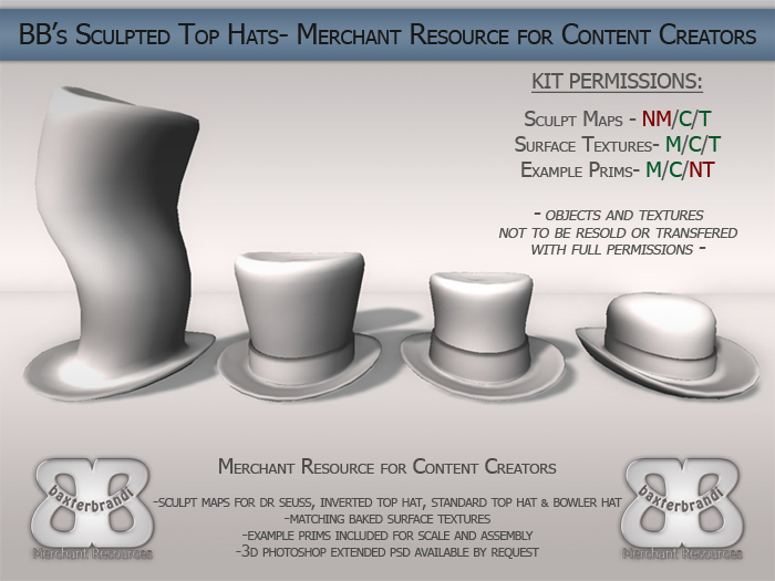 Second Life Marketplace - BB Merchant Resource: Sculpted Top Hats