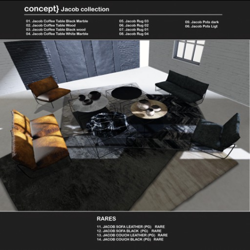 Second Life Marketplace - Concept} JACOB GACHA SET >> 11. SOFA LEATHER ...