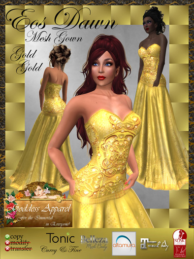 Second Life Marketplace - *Goddess* Eos Dawn Mesh Gown - Gold Gold
