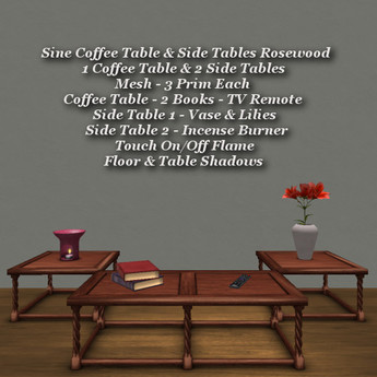 Second Life Marketplace - Sine Coffee Table & Side Tables Rosewood