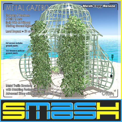 Second Life Marketplace - SMASH - Metal Gazebo (Version: Green)