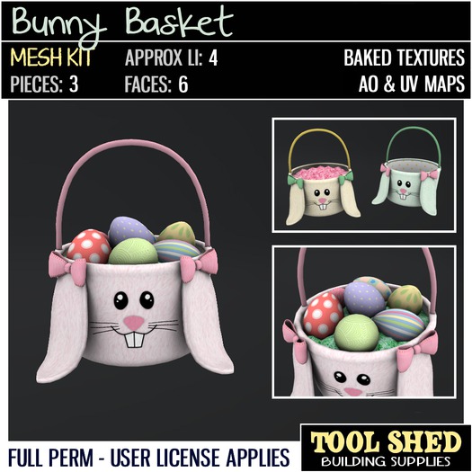 Second Life Marketplace - Tool Shed - Bunny Basket Mesh Kit - Easter ...