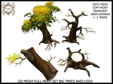 Second Life Marketplace - GD MESH FULL PERM SET BIG TREES AND LOGS