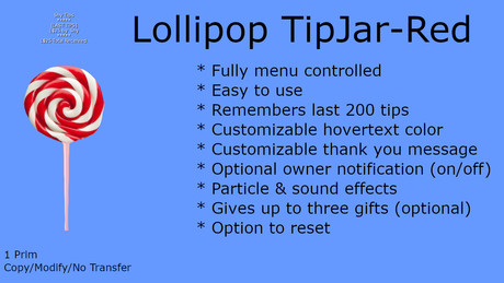 Second Life Marketplace - {Gemini} Lollipop Tip Jar-Red v3.0 (boxed)