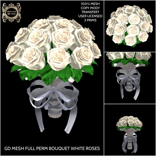 Second Life Marketplace - GD MESH FULL PERM BOUQUET WHITE ROSES