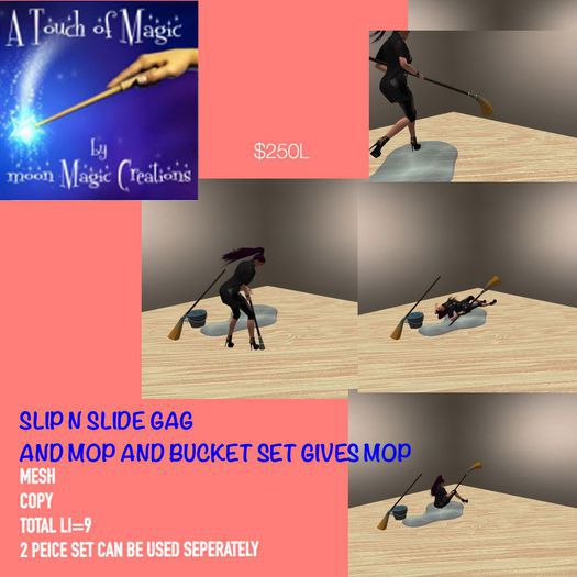 Second Life Marketplace - SLIP N SLIDE GAG /MOP & BUCKET GIVES MOP-CRATE