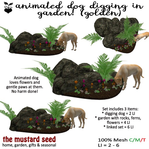Second Life Marketplace - tms animated dog digging in garden (golden) *BOX*