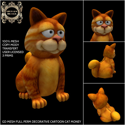 Second Life Marketplace - GD MESH FULL PERM DECORATIVE CARTOON CAT MONEY
