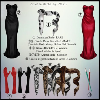Second Life Marketplace - .Viki. (3) Cruella Gacha - Dress - Red - RARE