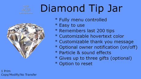 Second Life Marketplace - {Gemini} Diamond Tip Jar v3.0 (boxed)