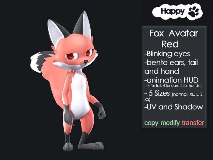 Second Life Marketplace - Happy Paw - Fox avatar Red