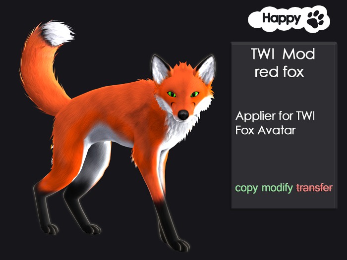 Second Life Marketplace - Happy Paw - Mod red Fox for TWI FOX
