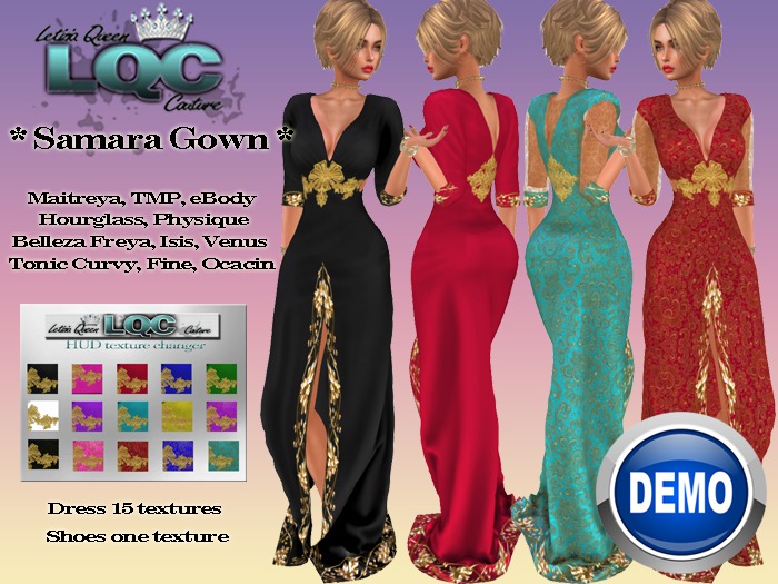 Second Life Marketplace - DEMO ♕ *LQC* Samara Long Dress Gown